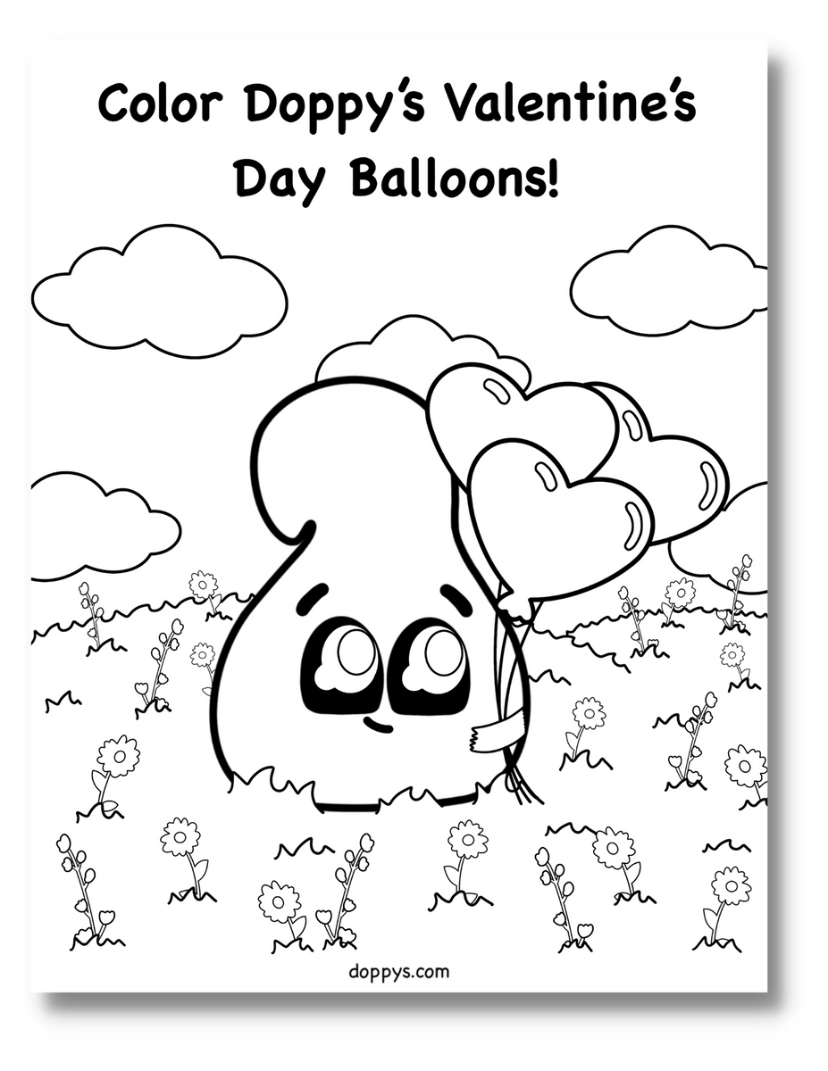 Valentine's Day Coloring Page for Kids: Doppy and Balloons – Doppys